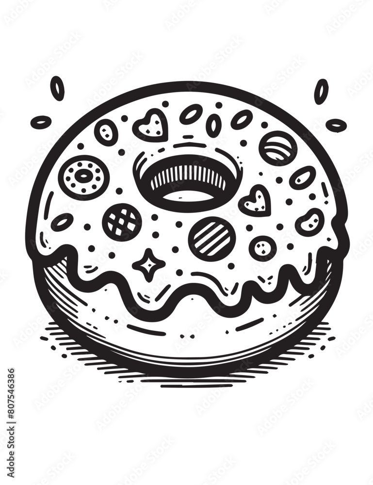 Illustration Coloring draw favorite food donut with candy black and ...