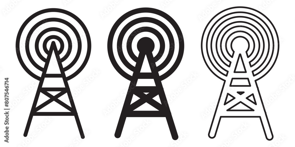 Radio tower icon set. Internet and mobile connection. Linear style ...