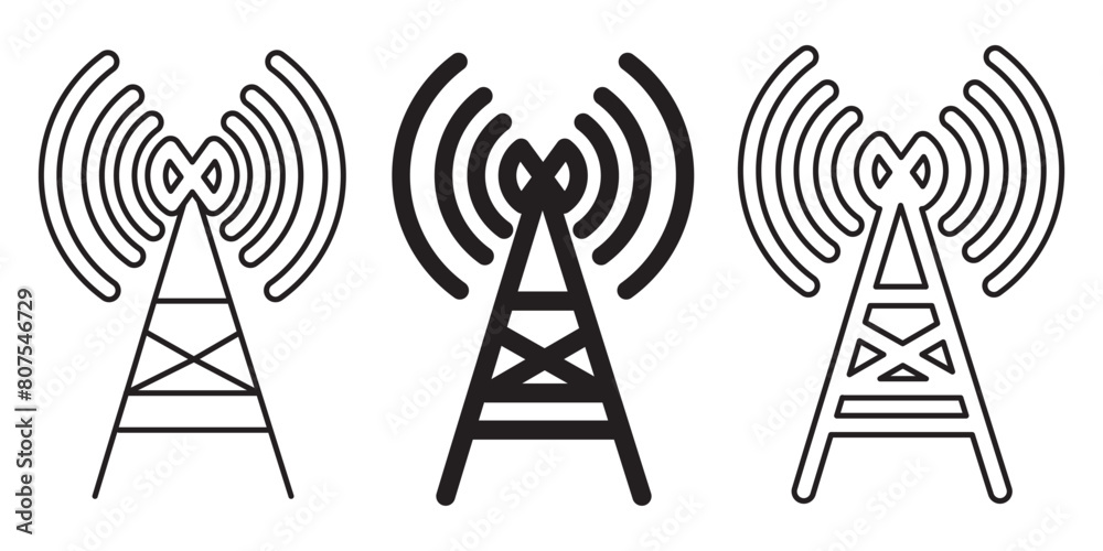 Radio tower icon set. Internet and mobile connection. Linear style ...