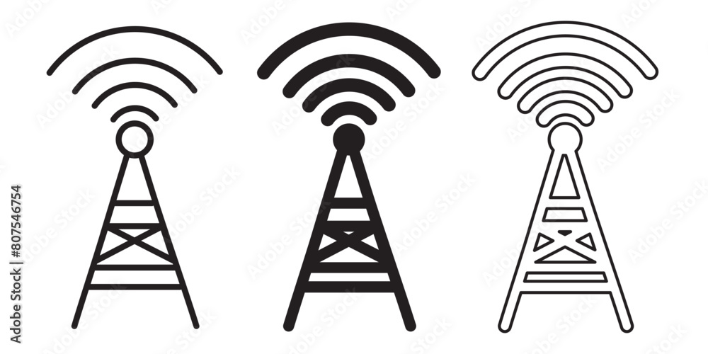 Radio tower icon set. Internet and mobile connection. Linear style ...