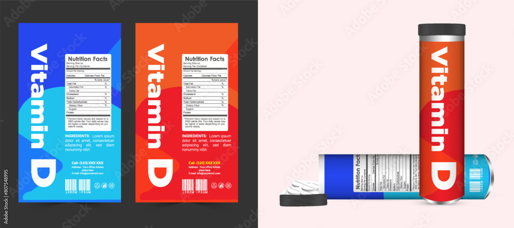 Multi vitamin label sticker design and natural calcium food supplement ...