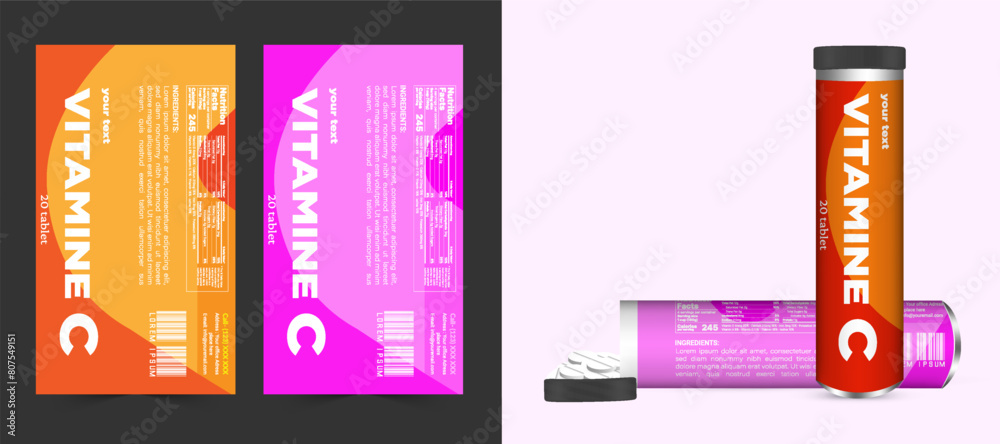 Multi vitamin label sticker design and natural calcium food supplement ...