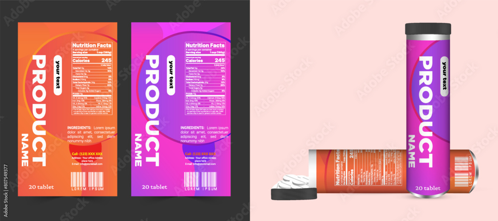 Multi vitamin label sticker design and natural calcium food supplement ...