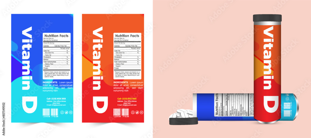 Multi vitamin label sticker design and natural calcium food supplement ...