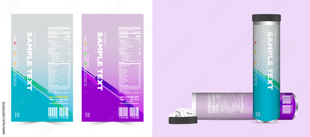 Multi vitamin label sticker design and natural calcium food supplement ...