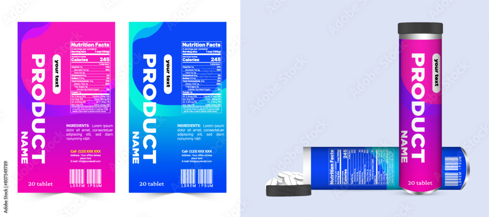 Multi vitamin label sticker design and natural calcium food supplement ...