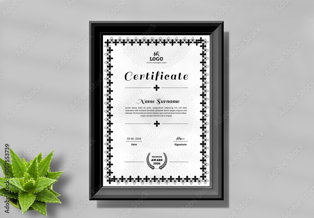 Black Color Certificate Design Layout Stock Template | Adobe Stock