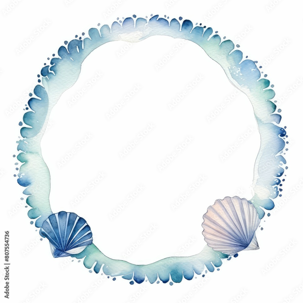 sea shell-themed frame or border for photos and text. watercolor ...