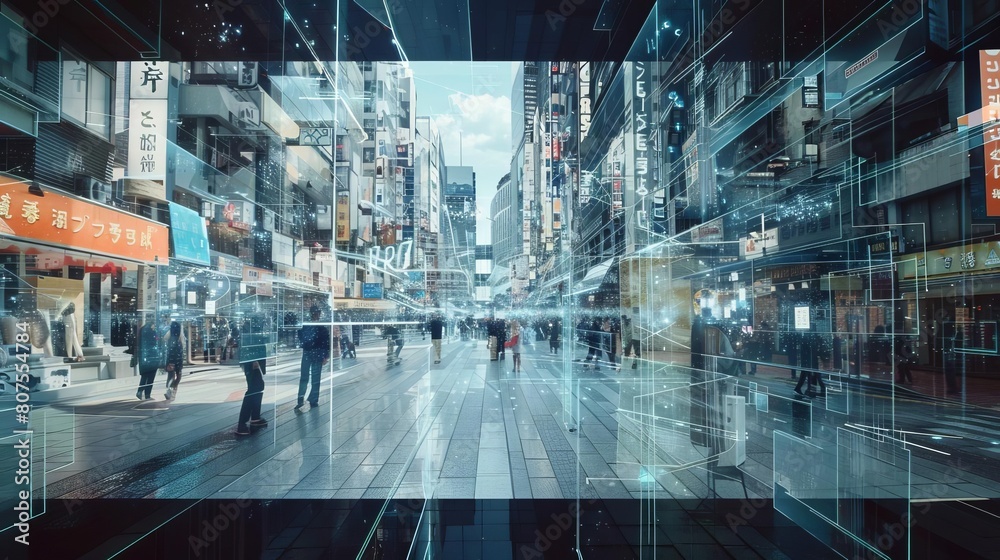 Multiple digital layers merging with physical reality, showcasing the ...