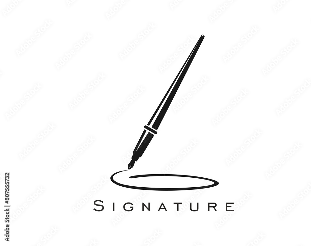 Ink pen quill icon for writer or notary lawyer office, vector emblem ...