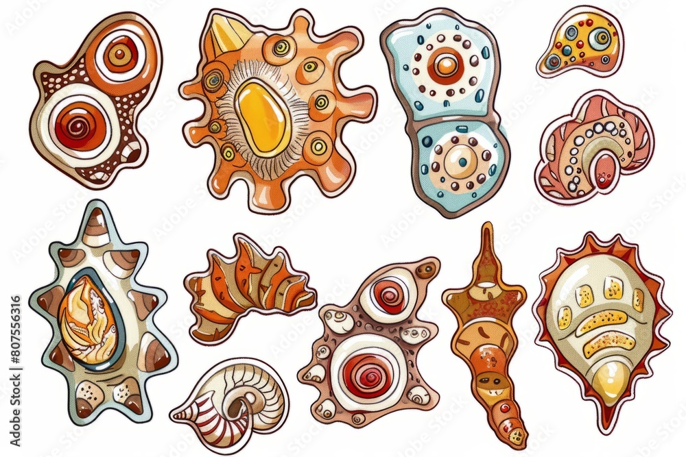 Cartoon cute doodles of microscopic foraminifera building intricate ...