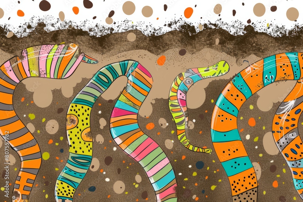 Cartoon cute doodles of microscopic nematodes wriggling through the ...