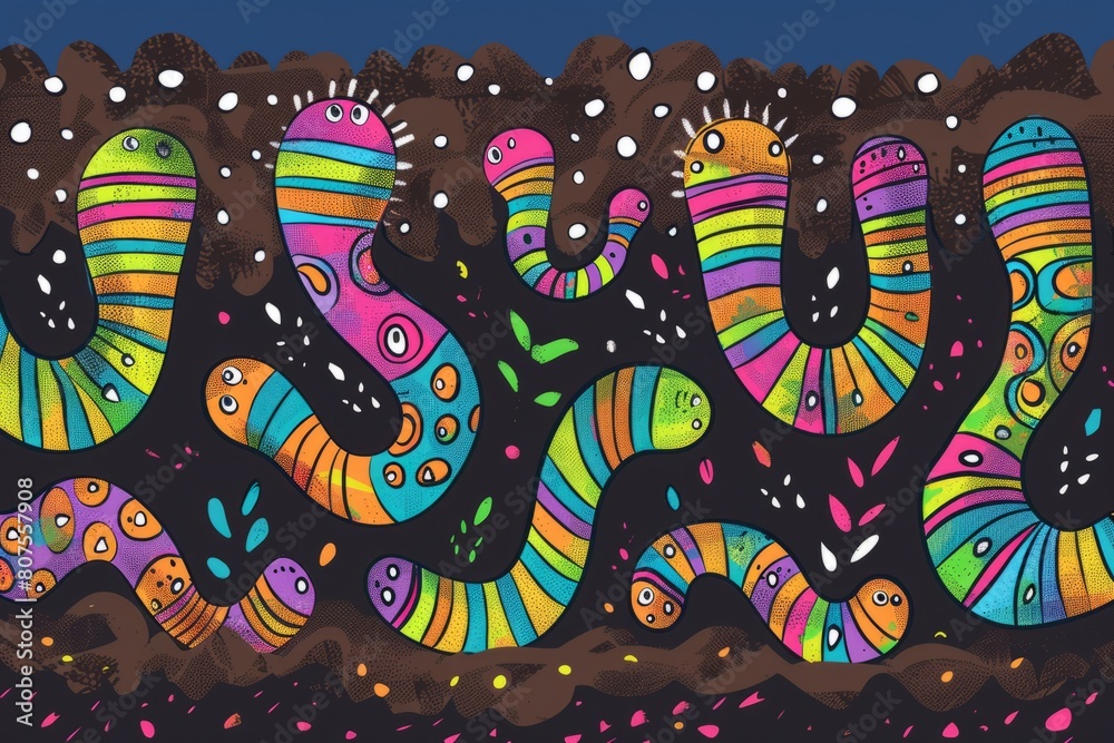 Cartoon cute doodles of microscopic nematodes wriggling through the ...