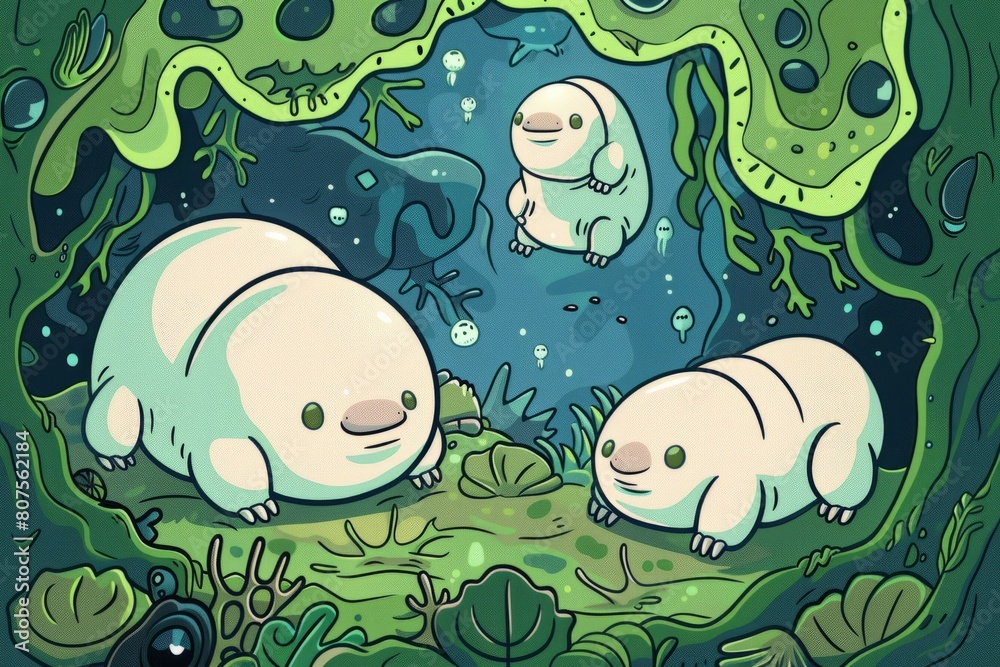 Cartoon cute doodles of microscopic tardigrades exploring their ...