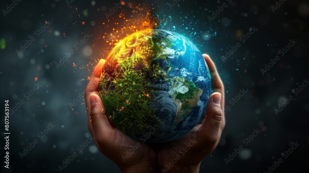 A striking image of the Earth as viewed from space, with half in ...