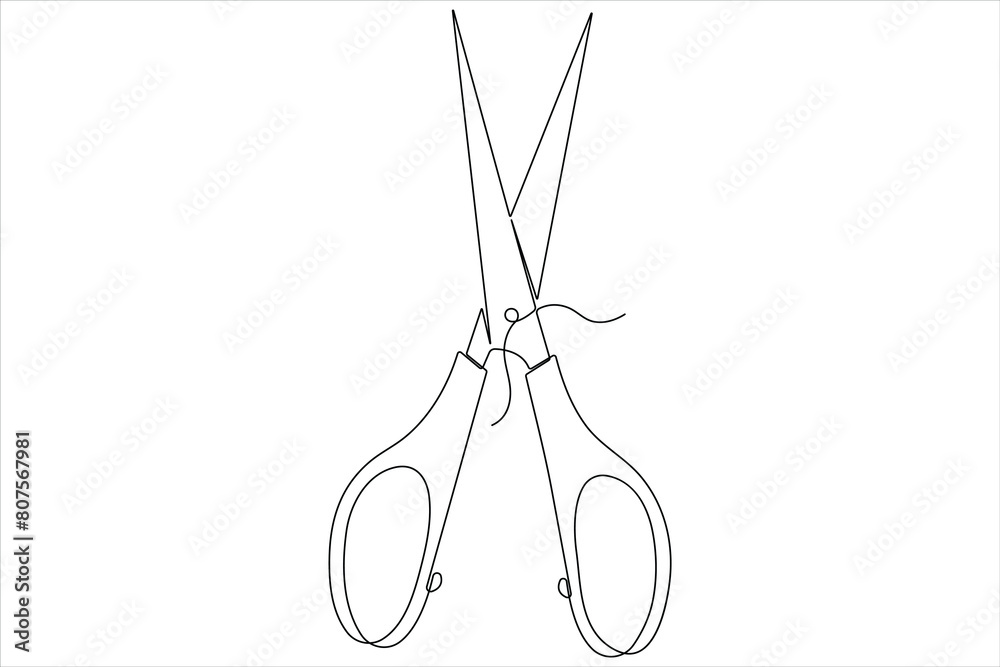 Continuous one line art drawing of scissors vector illustration design ...
