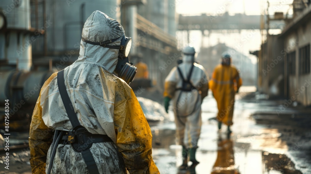 Collection of Hazardous Waste, A scene showing workers in protective ...