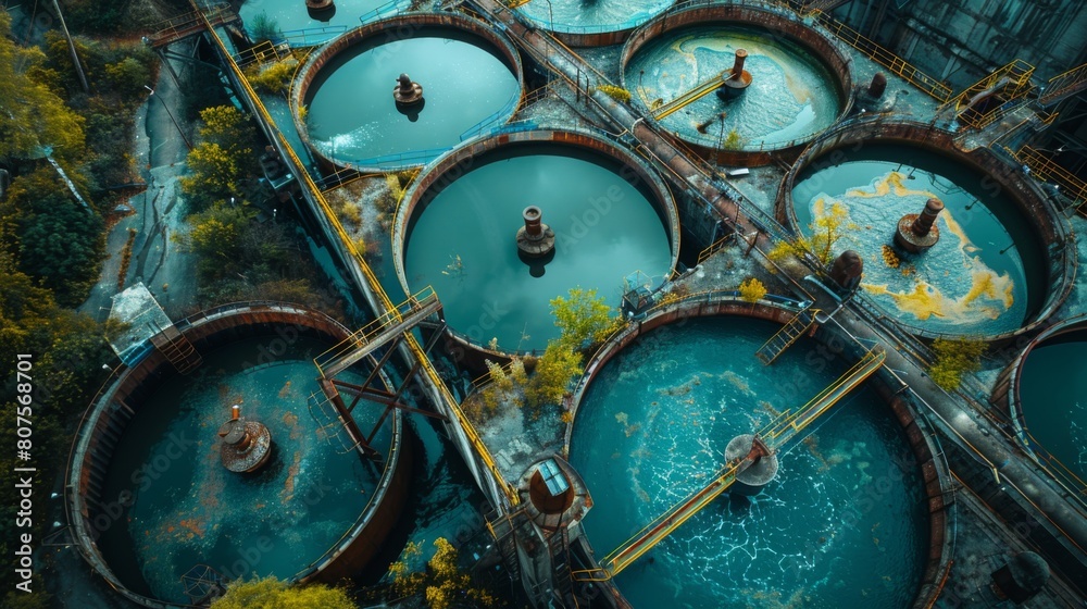 Collection of Wastewater, An aerial view of a network of sewage pipes ...