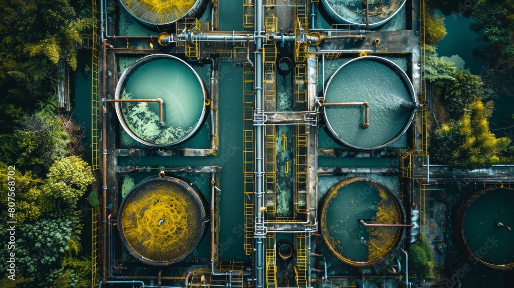 Collection of Wastewater, An aerial view of a network of sewage pipes ...