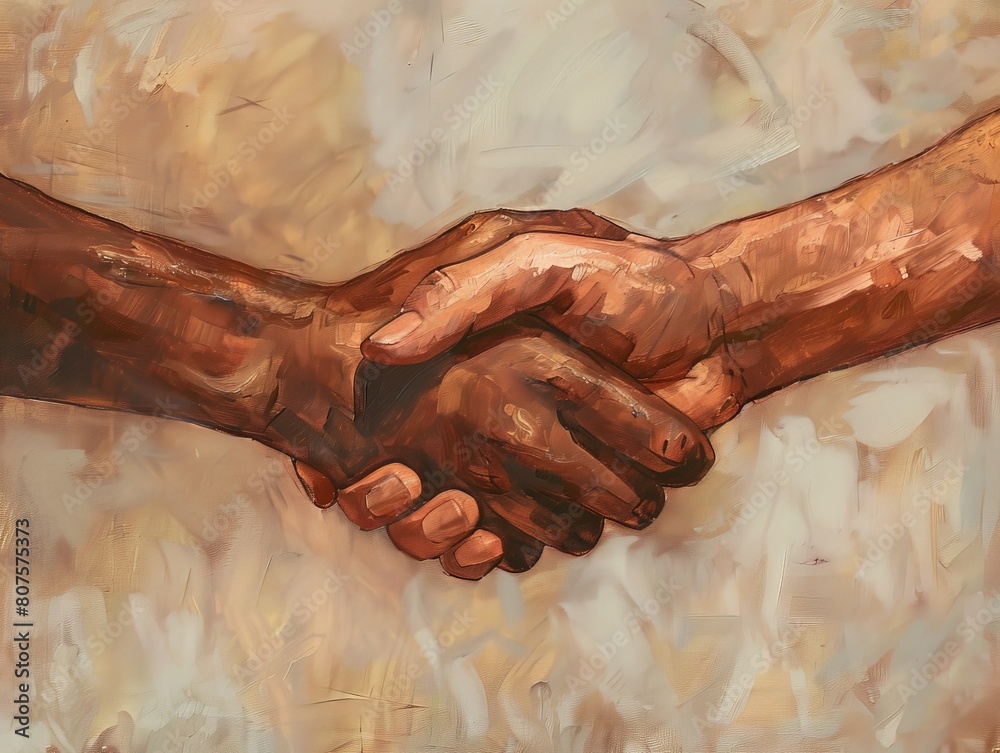 Two hands clasping in a firm handshake, conveying a strong and ...