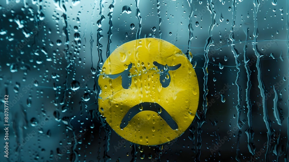 Sad upside down smiley hand drawn symbol on wet glass background Stock ...