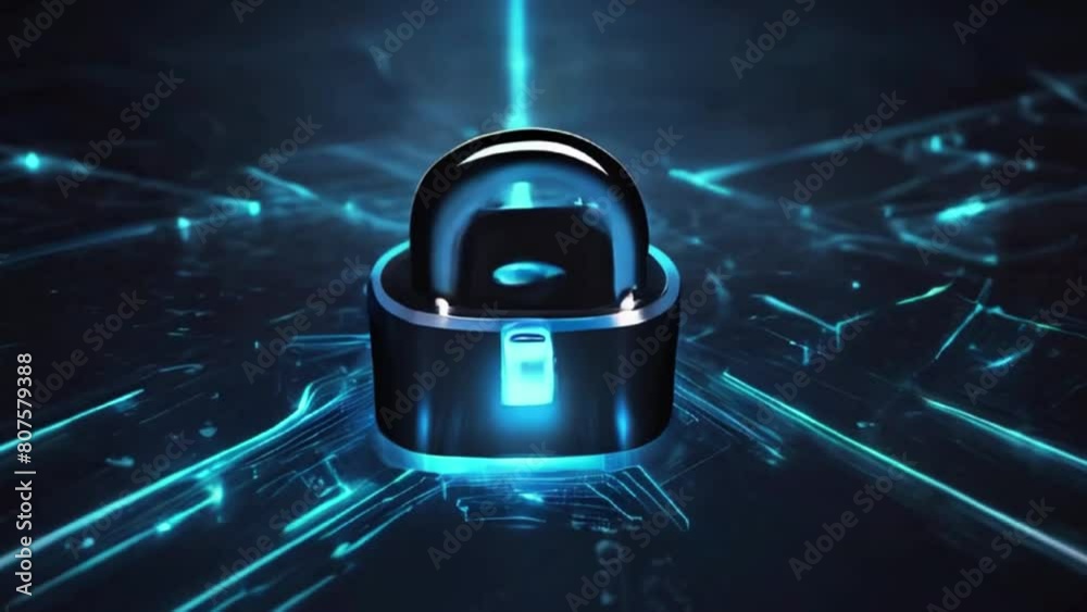 Cyber security and digital computer protection with padlock symbol ...