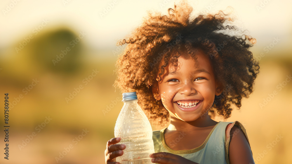 Poor, beggar, hungry smiling girl, woman in Africa, thirsty to drink ...