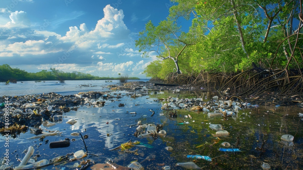 Recovered Mangrove Habitat, Image of a mangrove area once littered with ...