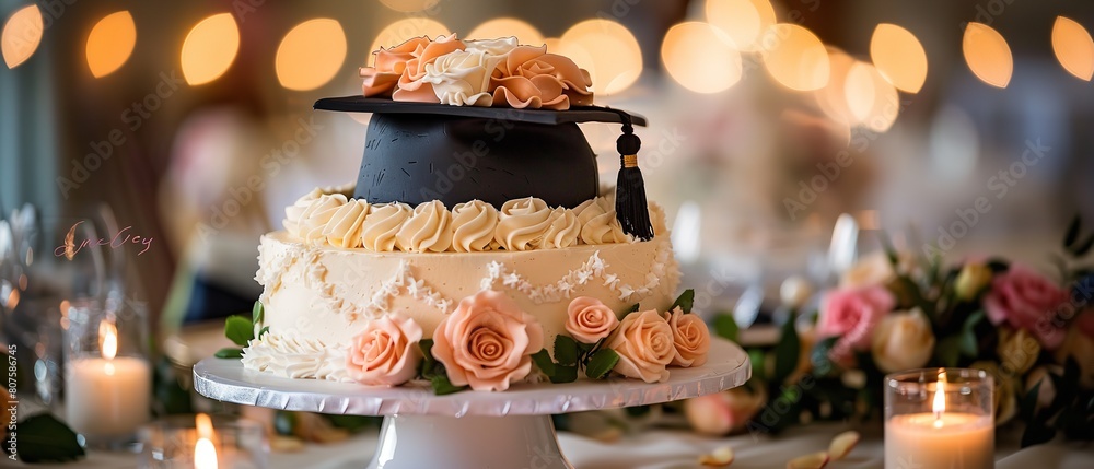 An exquisite graduation cake with a meticulously formed cap that sits ...