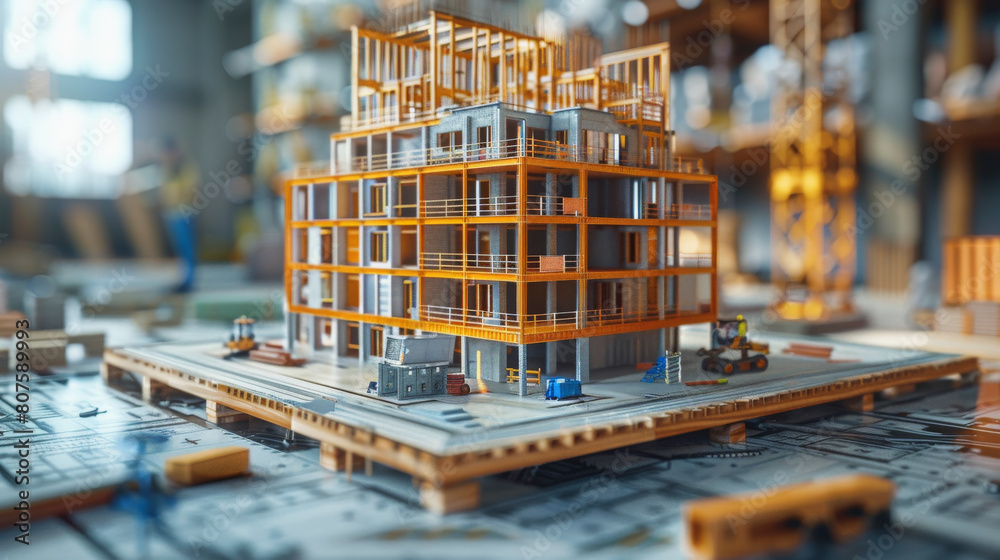 A detailed architectural model of a building displayed on top of ...