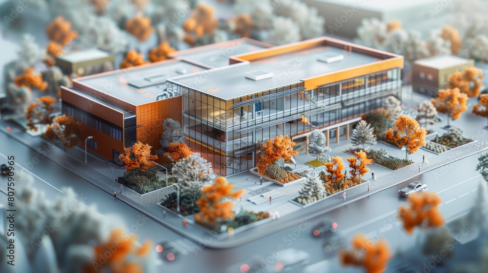 Architectural model of a modern building complex with detailed ...