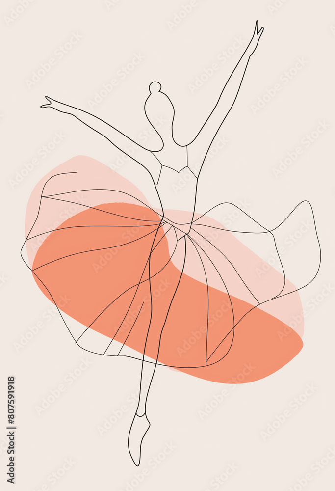 simple line drawing of a ballerina in pink and white, simple line art ...