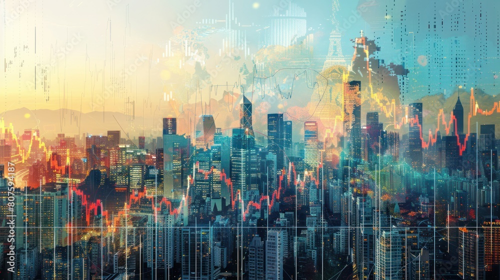 thought-provoking photorealistic image of a global stock market chart ...