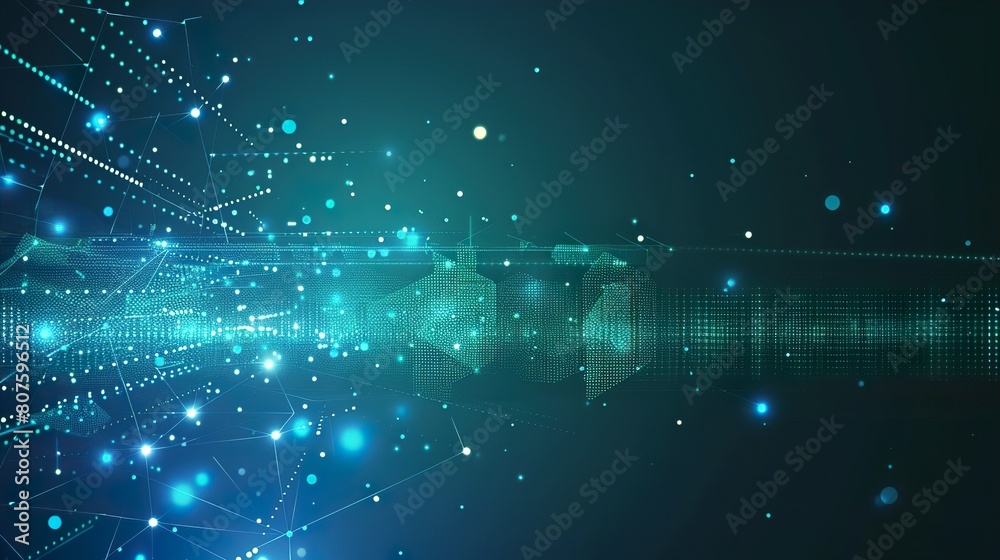 Abstract Blue Background Network Connection Structure Blue And Green Cyber Nano Data