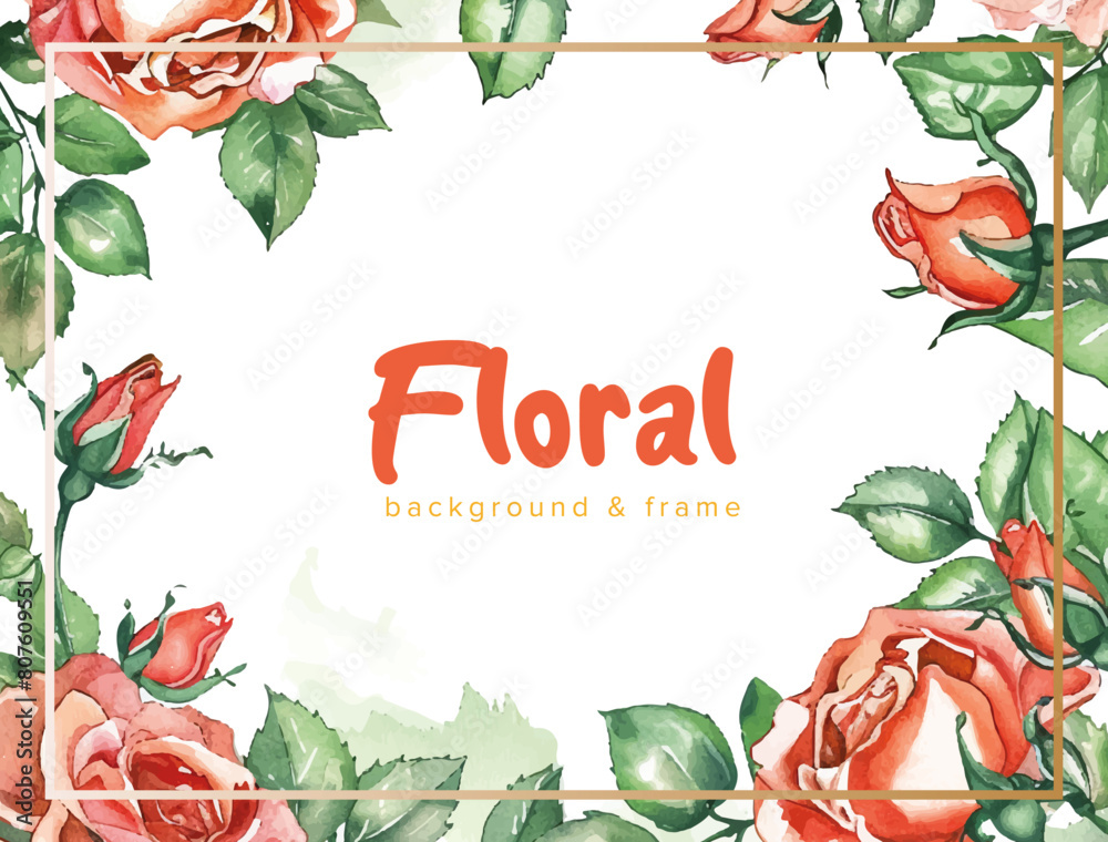 Rose floral border frame vector background Stock Vector | Adobe Stock