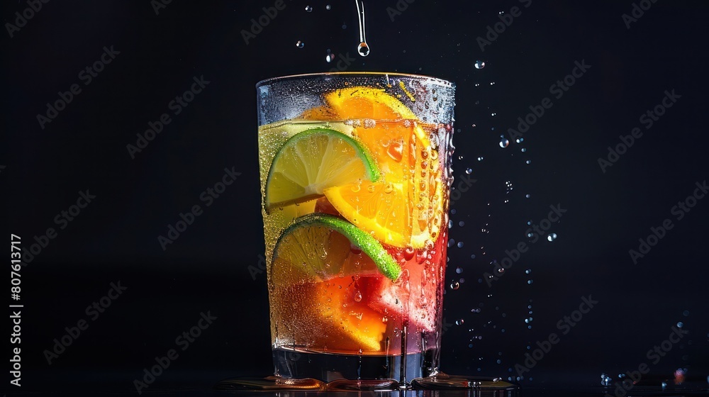 vibrant photo of a glass of mixed fruit juice with a rainbow of fruit ...