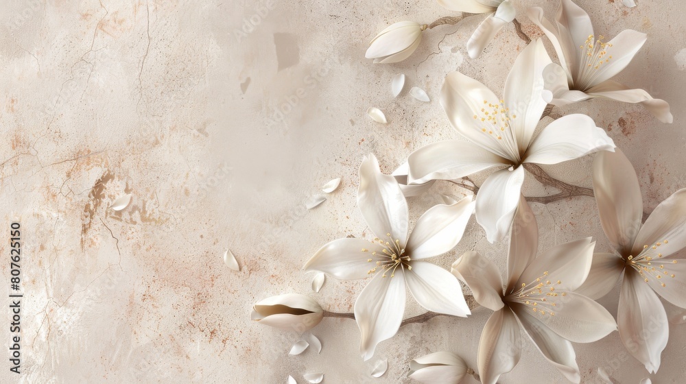 Dynamic graphic poster with vanilla flowers floating against a soft ...