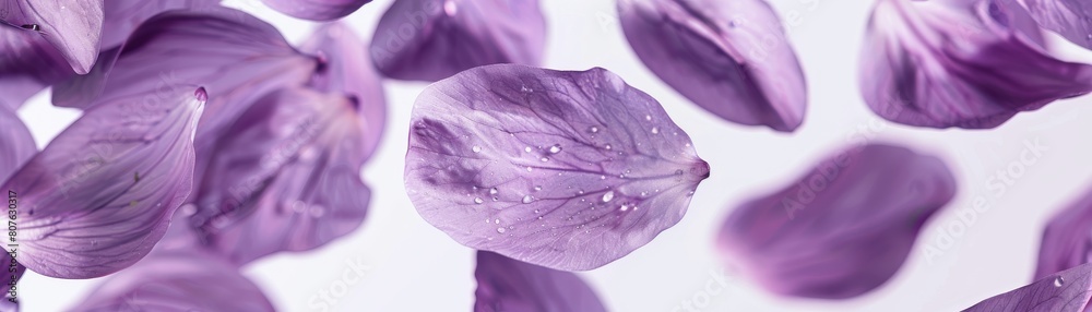 Abstract representation of violet petals segmented and floating freely ...