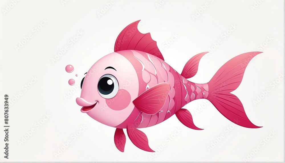 cute pink fish on plain white background from Generative AI Stock ...