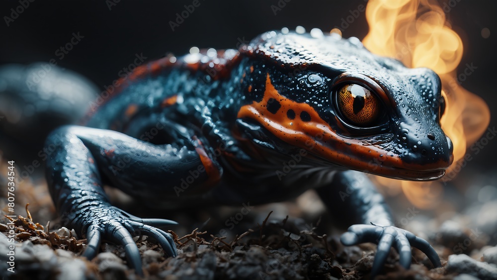 Firesalamander In A Low Angle Perspective Eye Level Focus. Generative ...