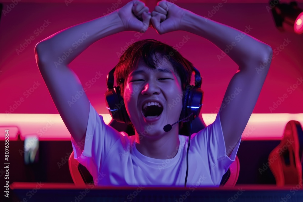 Crazy and Excited Asian Male Gamer Winning in Online Video Game on ...
