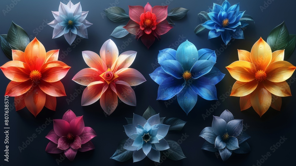 Colorful abstract half flower logos with stars and half flowers Stock ...