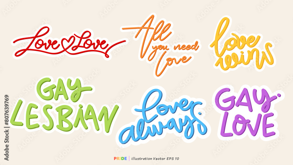 Pride month stickers, LGBT flat style symbols with pride flags, gender ...