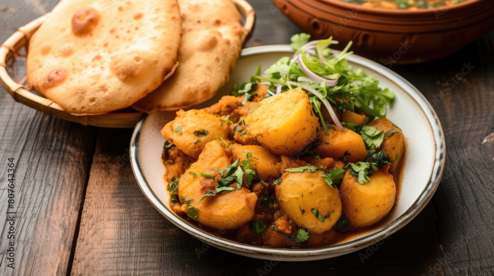 Delicious Aloo Poori ( Potato curry with fried bread) popular Indian ...