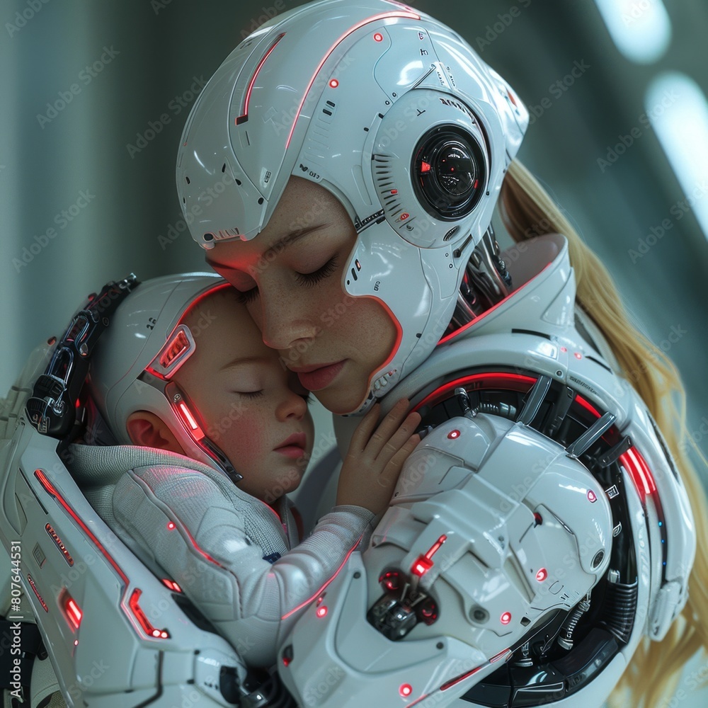 Futuristic Fusion: Robot Mother Embracing Child in Cyberpunk Style - 4K ...