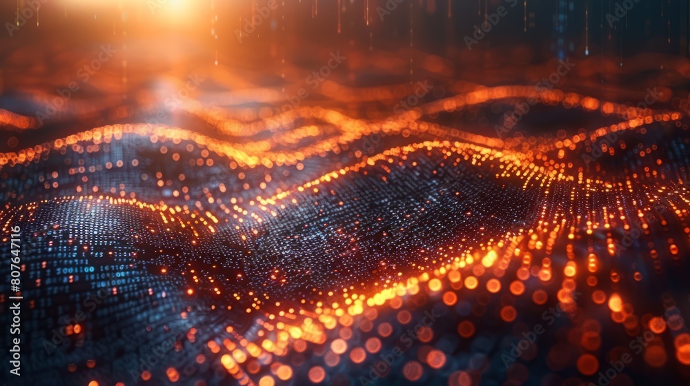 Big data binary code futuristic information technology, data flow. Interconnected blocks of data ...