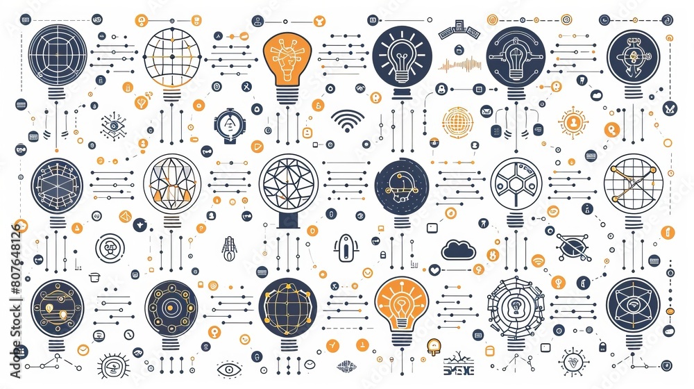 Modern illustration of outline machine learning icons. Minimalist thin ...