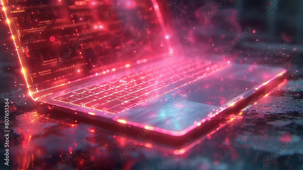The futuristic illustration shows a laptop in neon colors. You can use ...