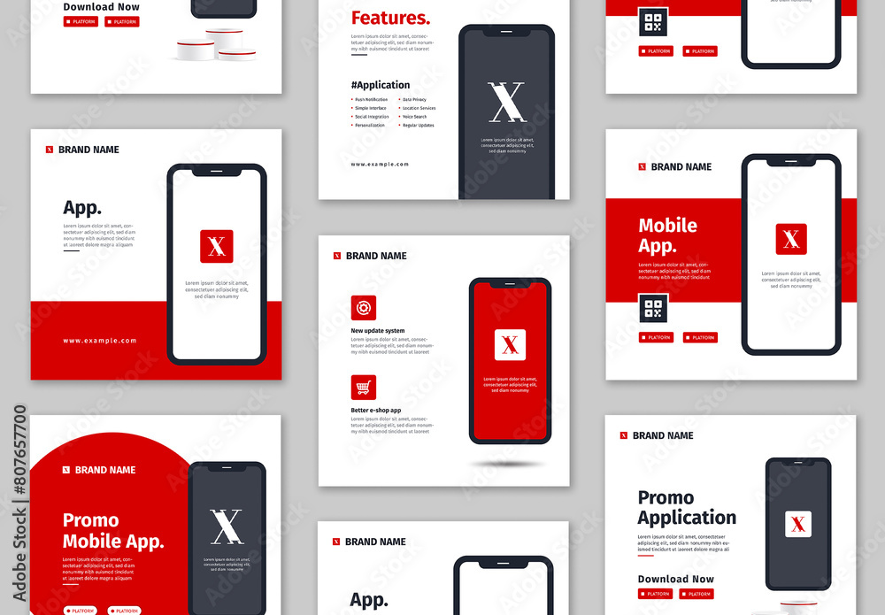 Smartphone App Promotion Social Media Post Layout Set Stock Template ...