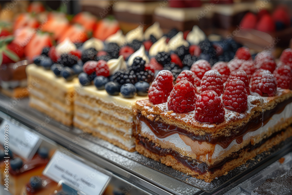 Artistically arranged desserts in a modern patisserie setting ...